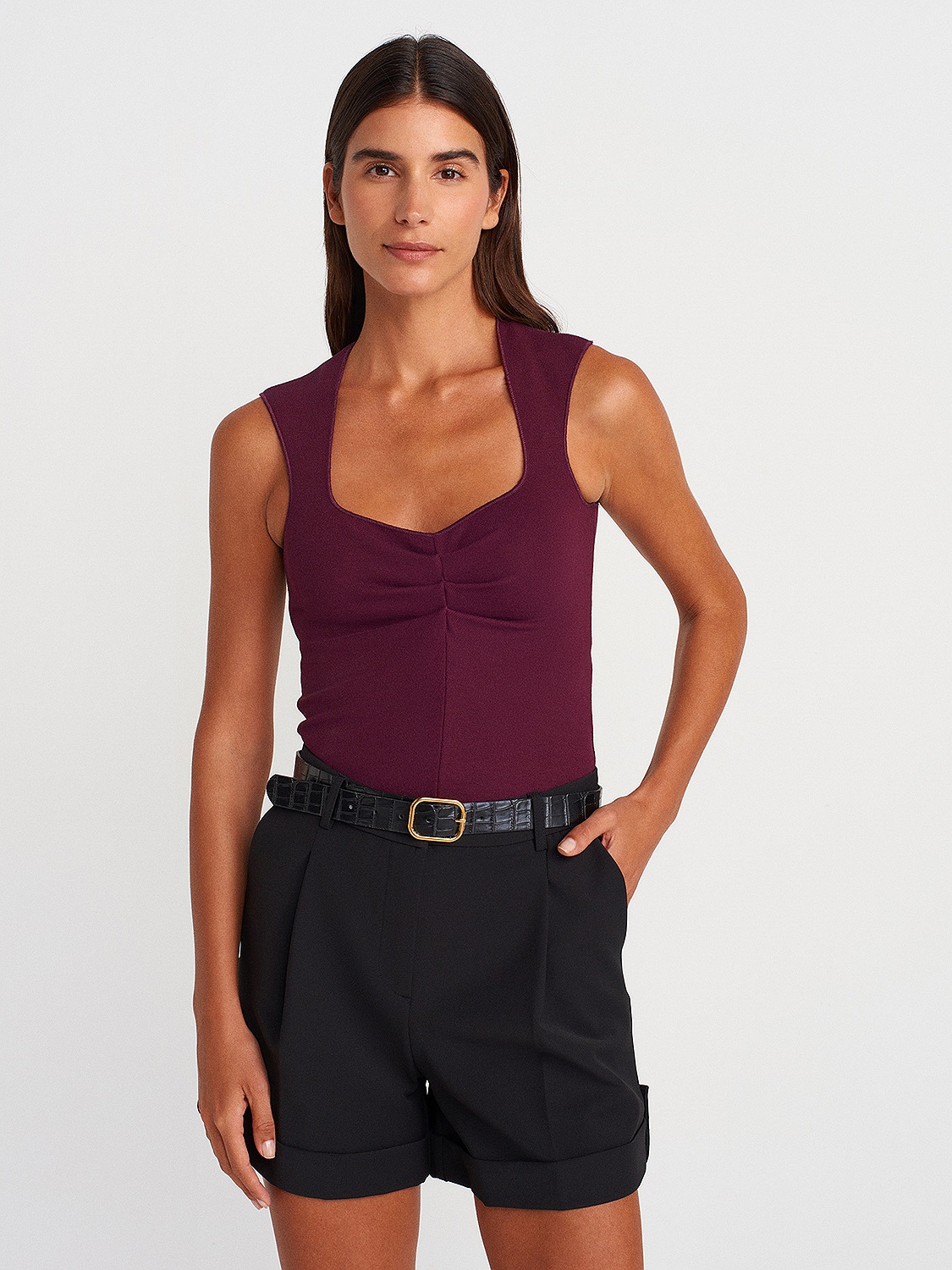 31703 Büzgü Detaylı Top-Bordo | BLUZ | Dilvin