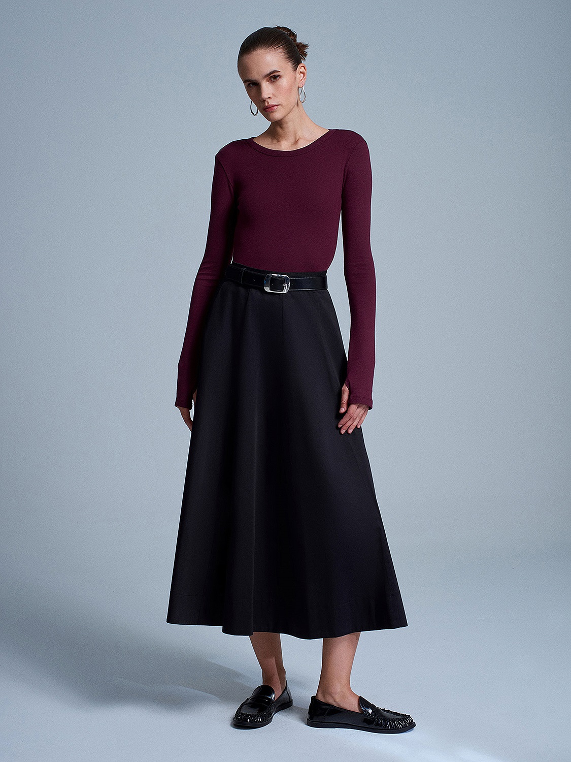 32319 Modal Karışımlı Uzun Kollu Top-Bordo | BLUZ | Dilvin
